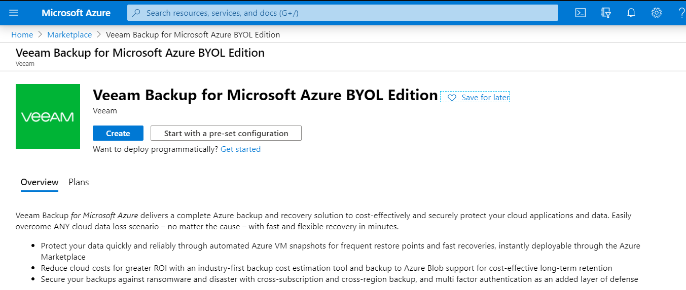 Veeam Backup for Microsoft Azure